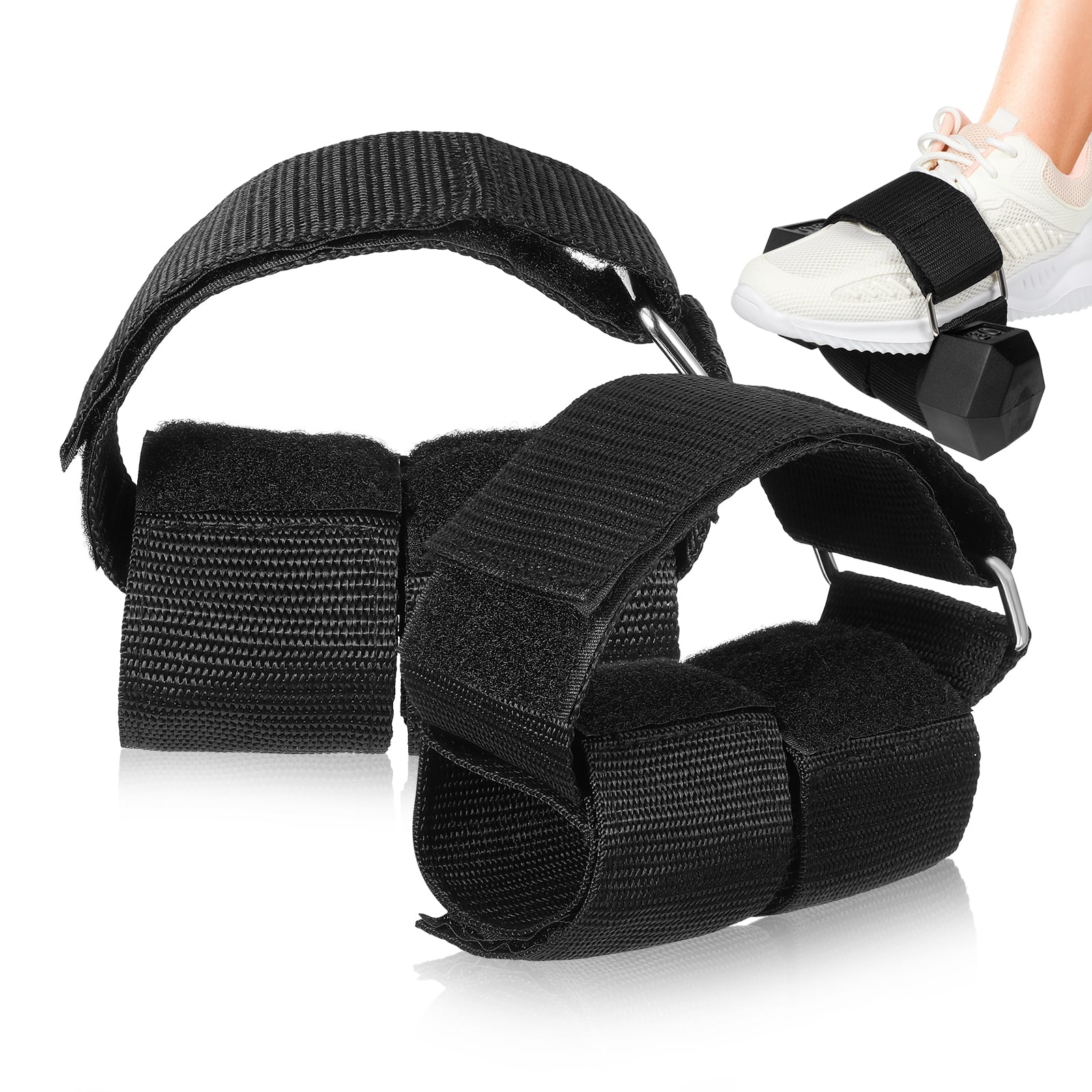 Black Adjustable Ankle Straps for Dumbbell Foot Attachments Woven Tape ...
