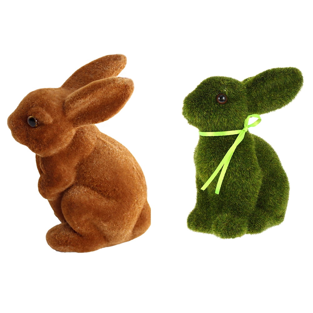 Rhewides 2Pcs Moss Bunny Moss Covered Bunny Furry Flocked Bunny ...