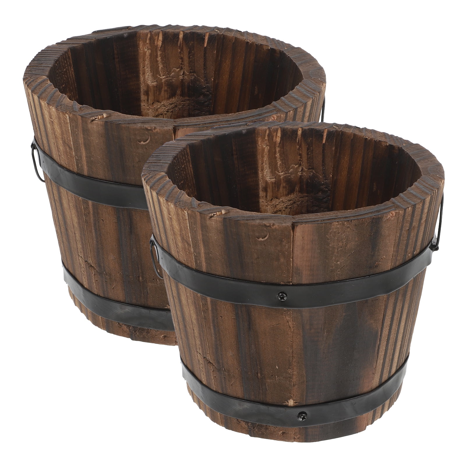 OFFIGAM Carbonized Wood Planter Set, Coffee Color, Stylish Garden Decor ...