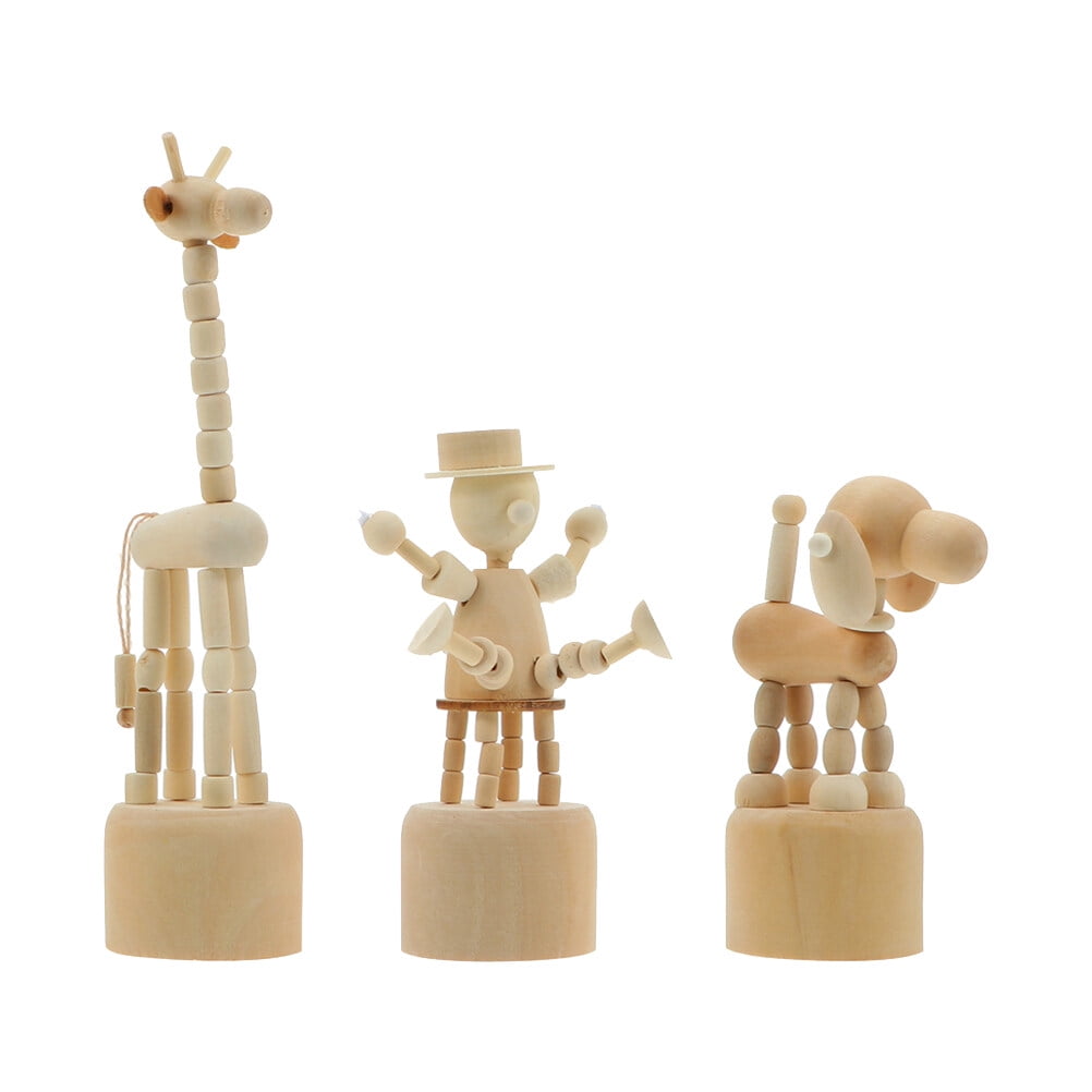Rhewides Unfinished Finger Puppets Push Wooden Cartoon Figures DIY ...