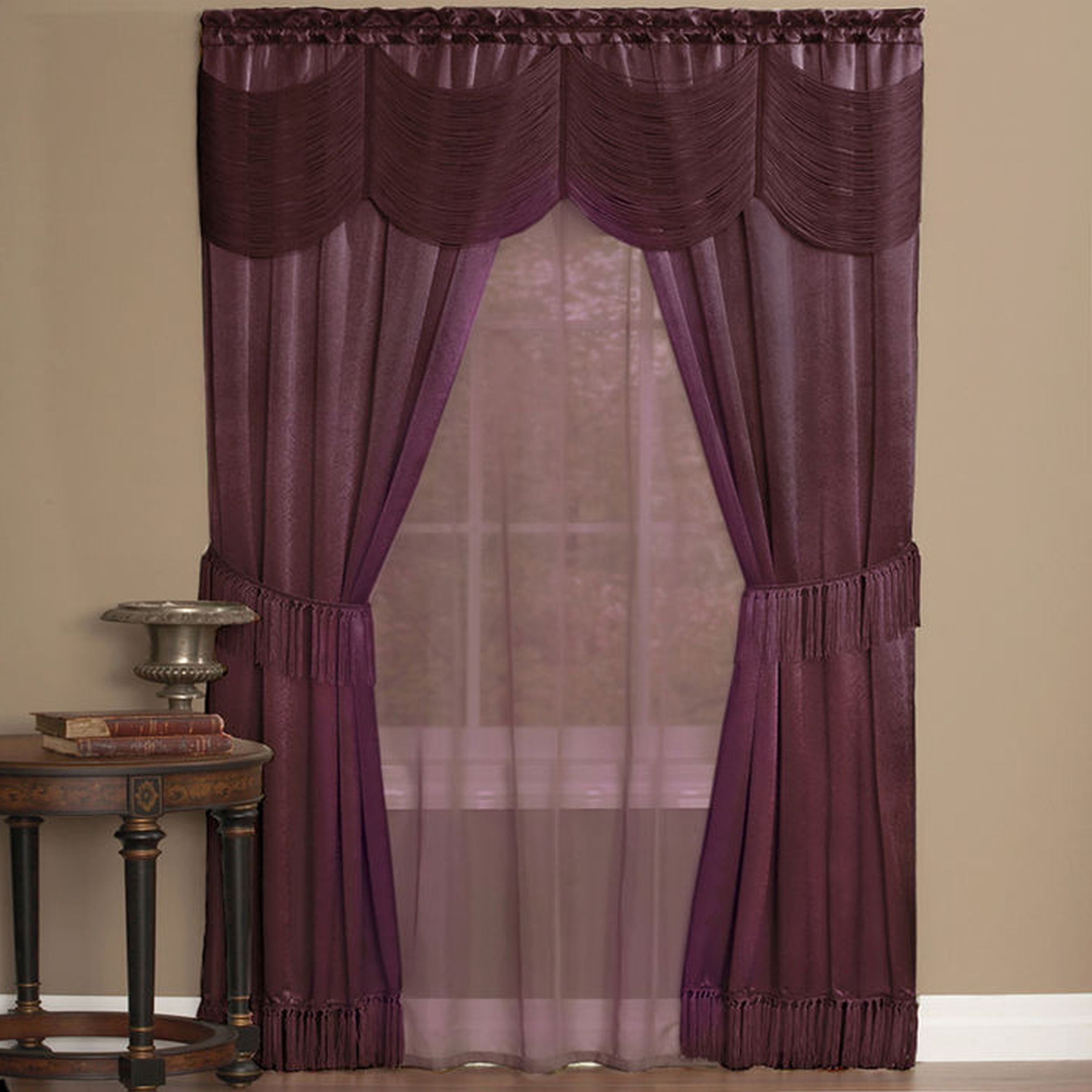 Rhine 6 Piece Window Curtain Set - 56x63 - Merlot - Walmart.com