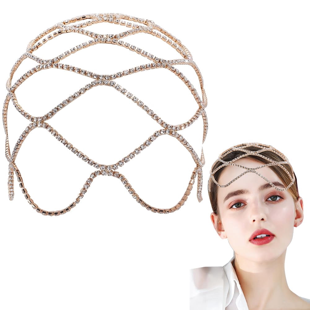 Rhinestone Beaded Caps Headpieces Vintage Crystal Head Chain Wedding ...