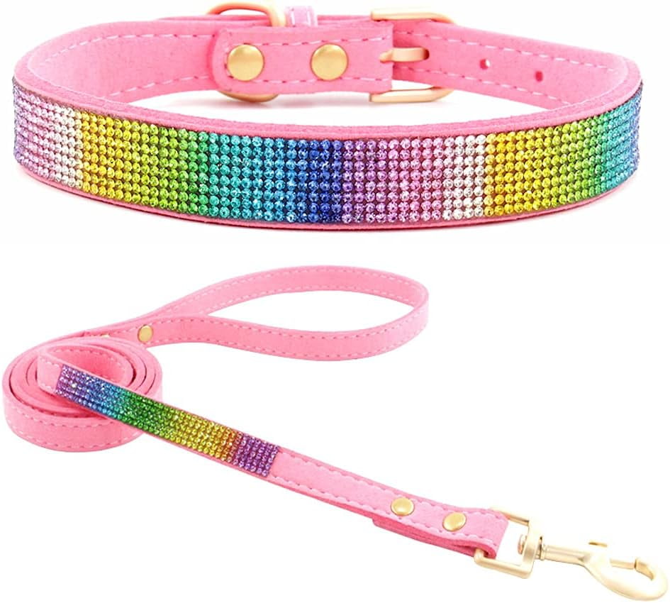 Rhinestone Bling Leather Dog Collar and Leash Set, Cute Dazzling ...