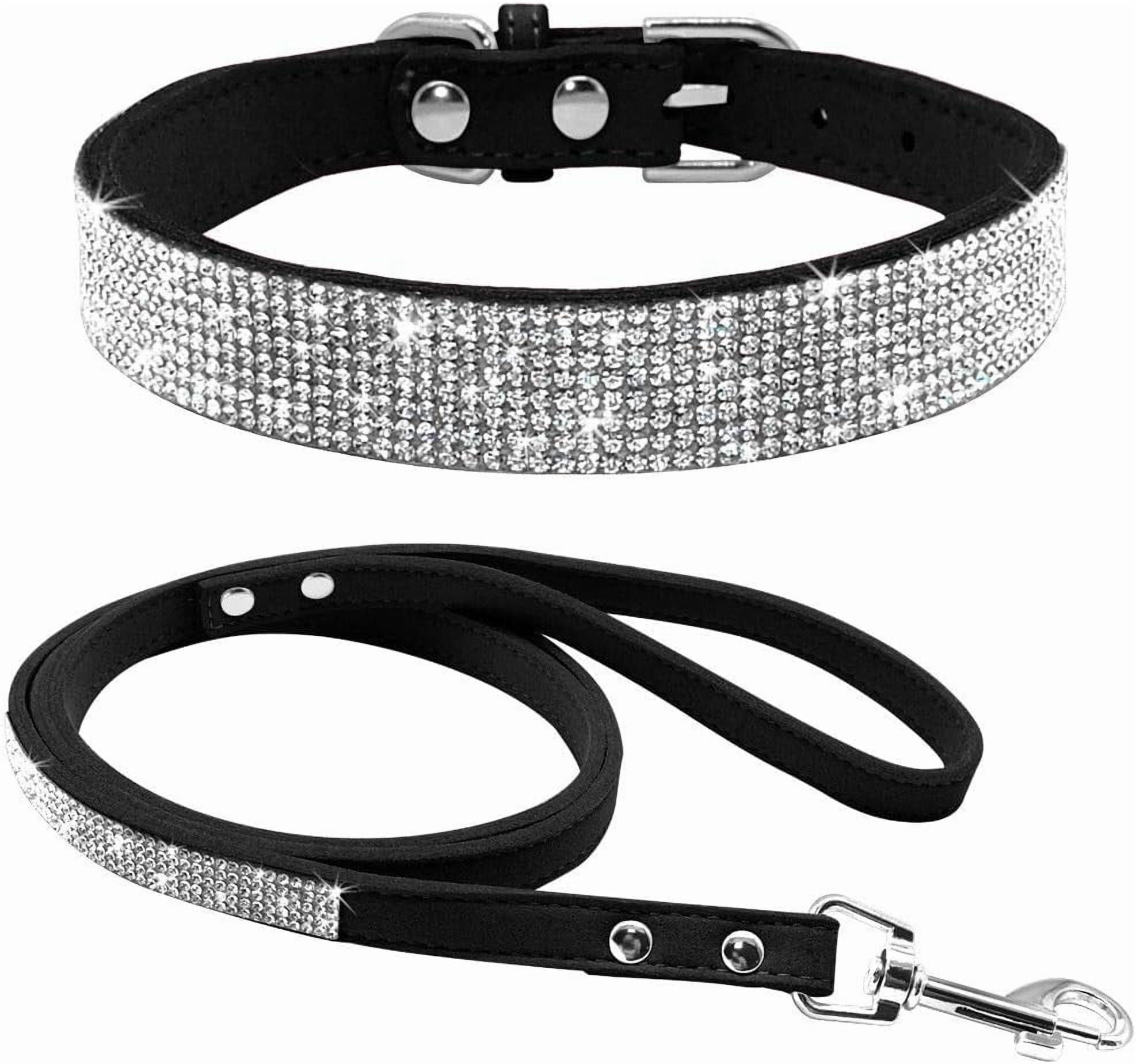 Rhinestone Bling Leather Dog Collar and Leash Set, Cute Dazzling ...