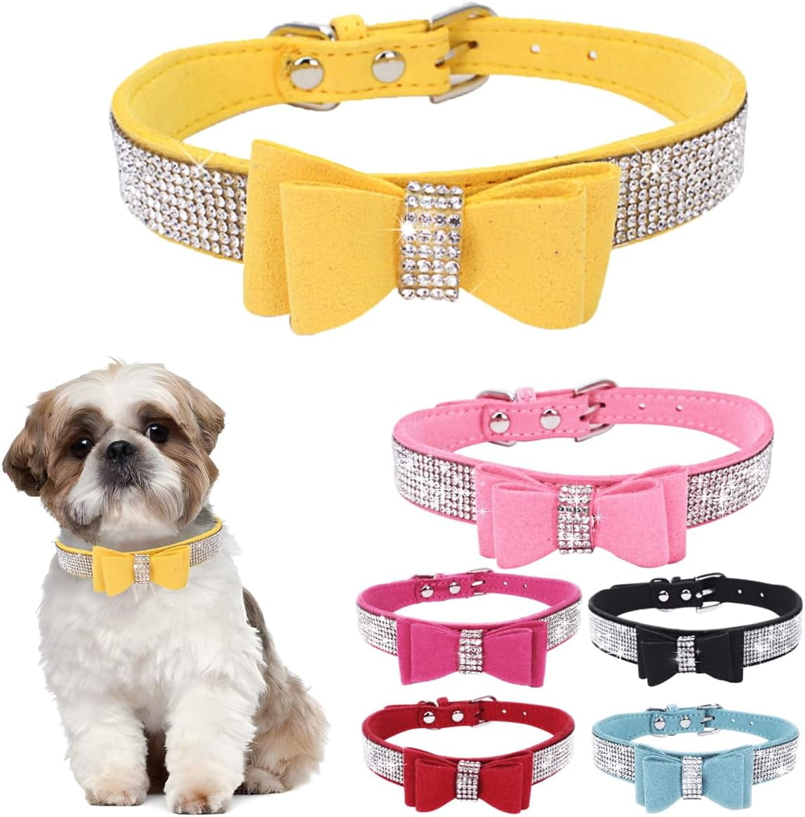 Rhinestone Bowtie Small Dog Collar, Diamond Puppy Collars Bow Crystal ...