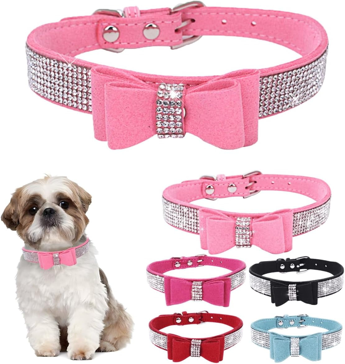 Rhinestone Bowtie Small Dog Collar, Diamond Puppy Collars Bow Crystal ...