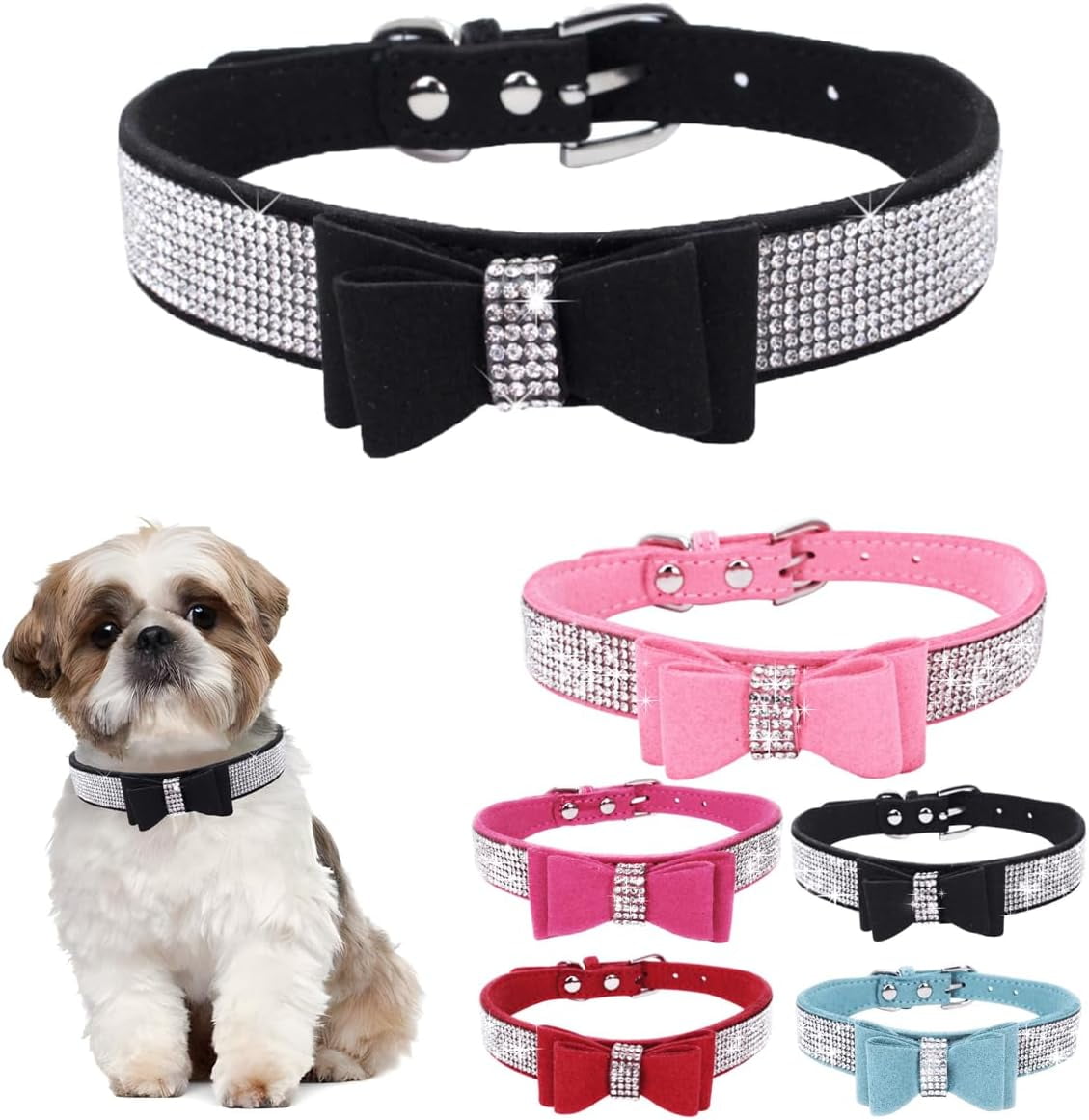 Rhinestone Bowtie Small Dog Collar, Diamond Puppy Collars Bow Crystal ...