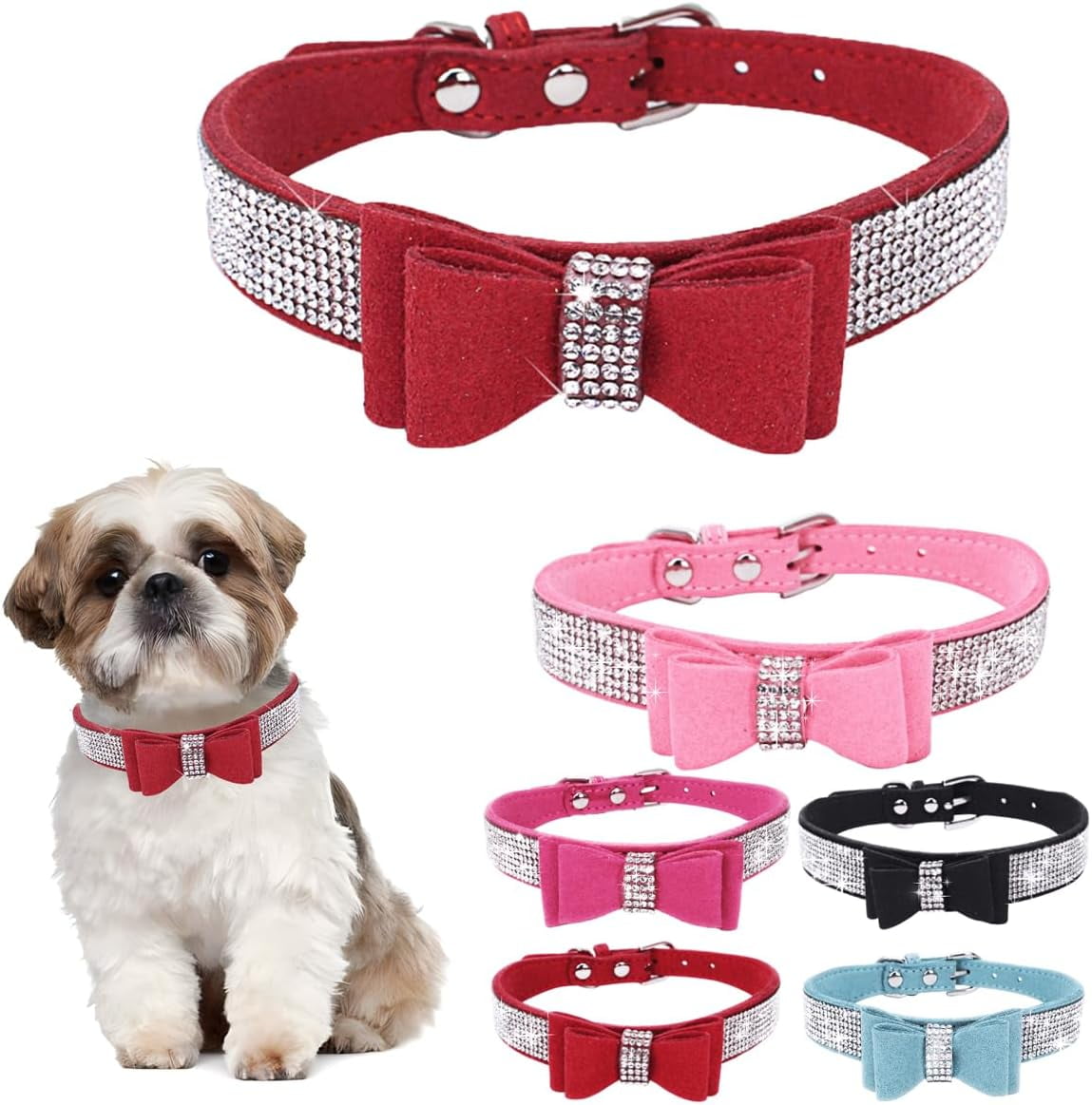 Rhinestone Bowtie Small Dog Collar, Diamond Puppy Collars Bow Crystal ...