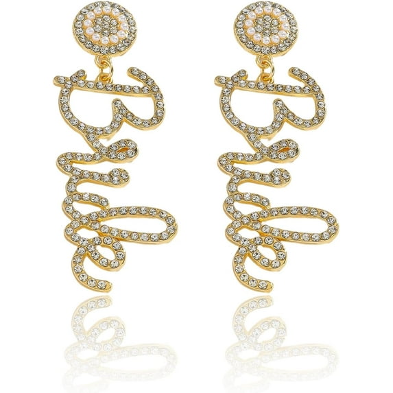 Rhinestone Bridal Earrings for Women, Sparkling Bride Letter Dangle ...