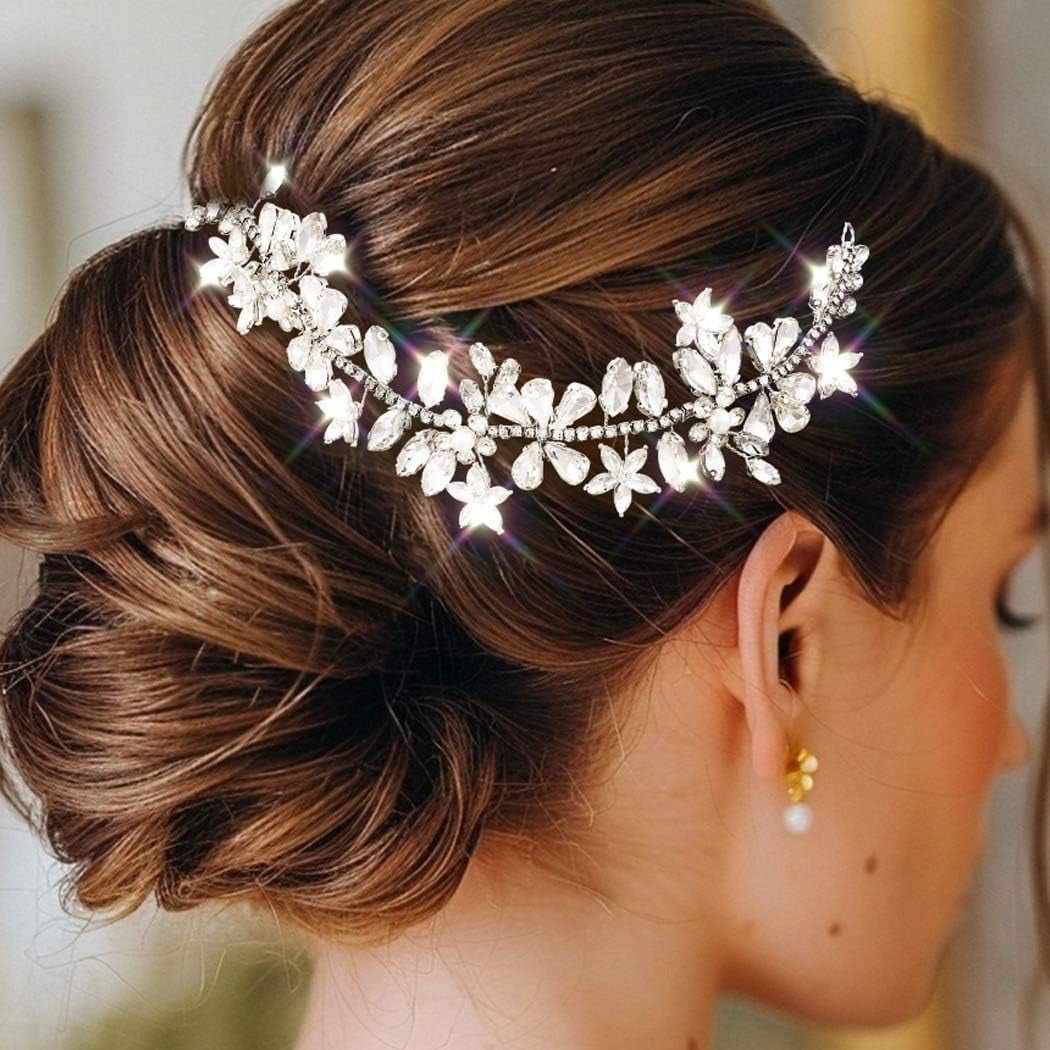 Rhinestone Bride Wedding Headpiece Silver Flower Hair Piece Crystal Bridal Hair Vine Accessories ...