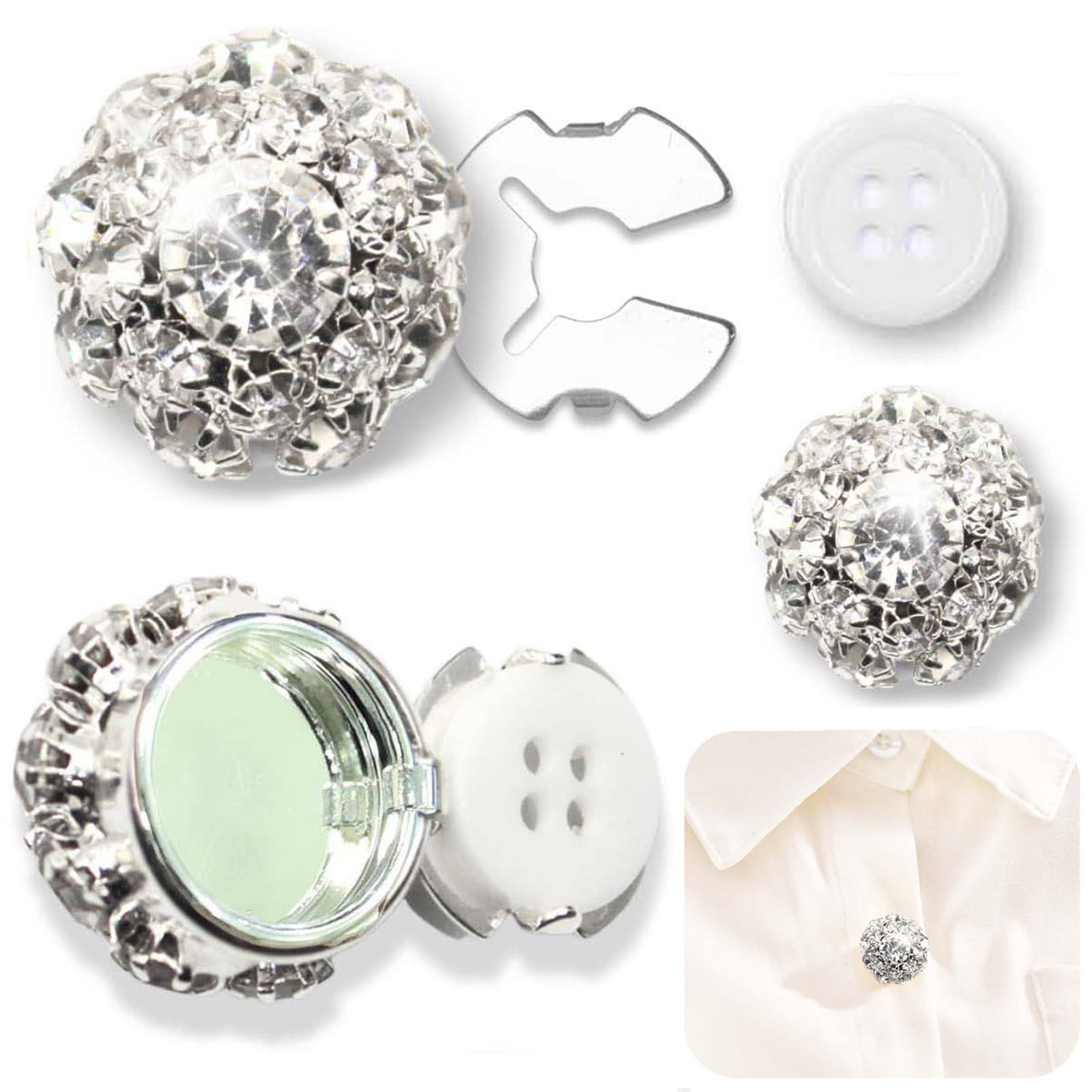 Rhinestone Button Covers 2-Pack Crystal Decorative Clip-On No-Sew ...