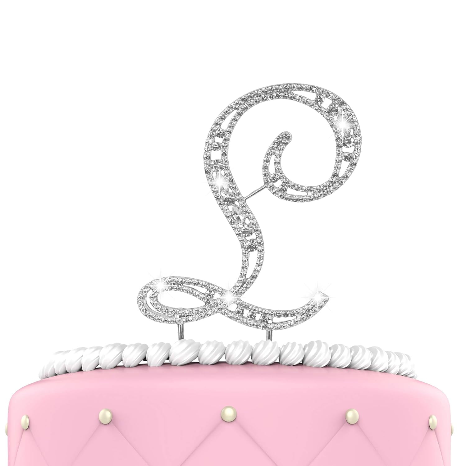 Rhinestone Cake Topper - 4-Inch, Silver-Colored Letters for Wedding ...