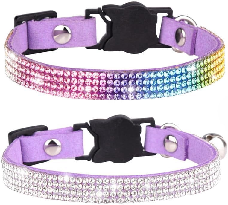 Rhinestone Cat Collar with Bells, 2-Pack Breakaway Kitten Collars with ...