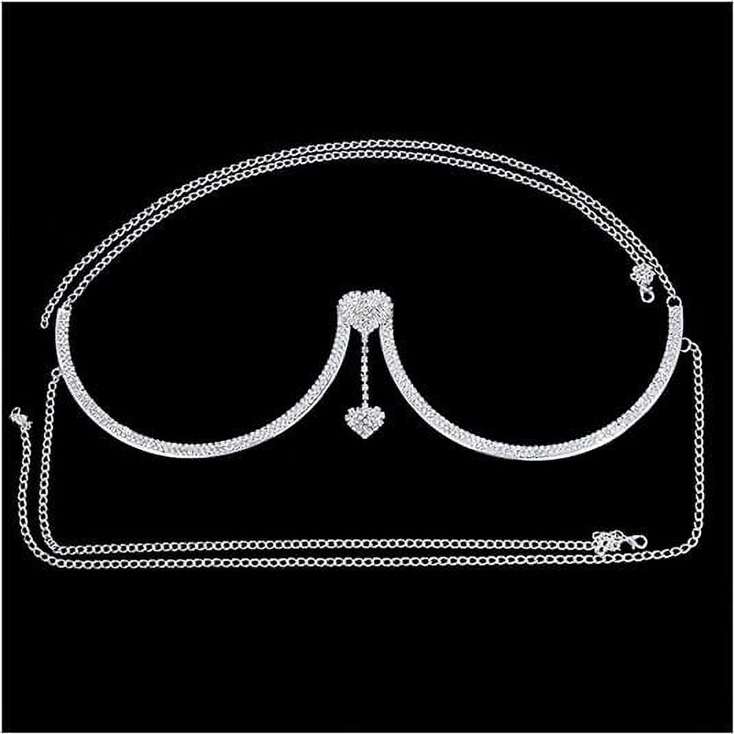 Rhinestone Chest Bracket, Chain Trendy Crystal Heart Pendant Bra Chain ...