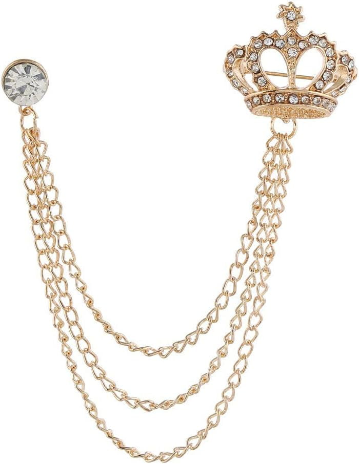 Rhinestone Crown Long Chain Brooch.Gold Silver Tassel Brooch Pin,Retro ...
