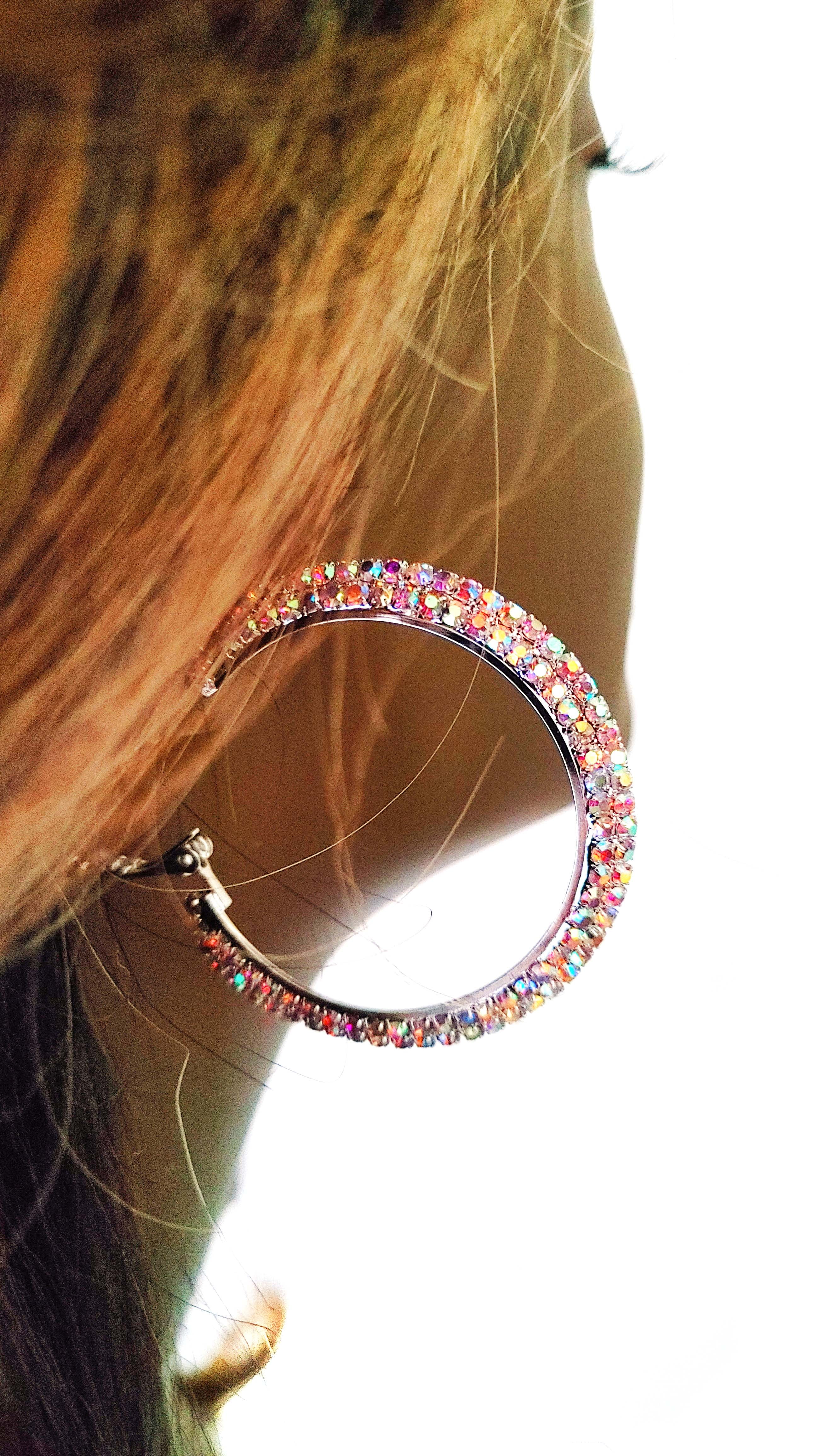 Rhinestone Crystal ABS Iridescent Double Crystal Hoop Earrings 2.2 inch - Walmart.com