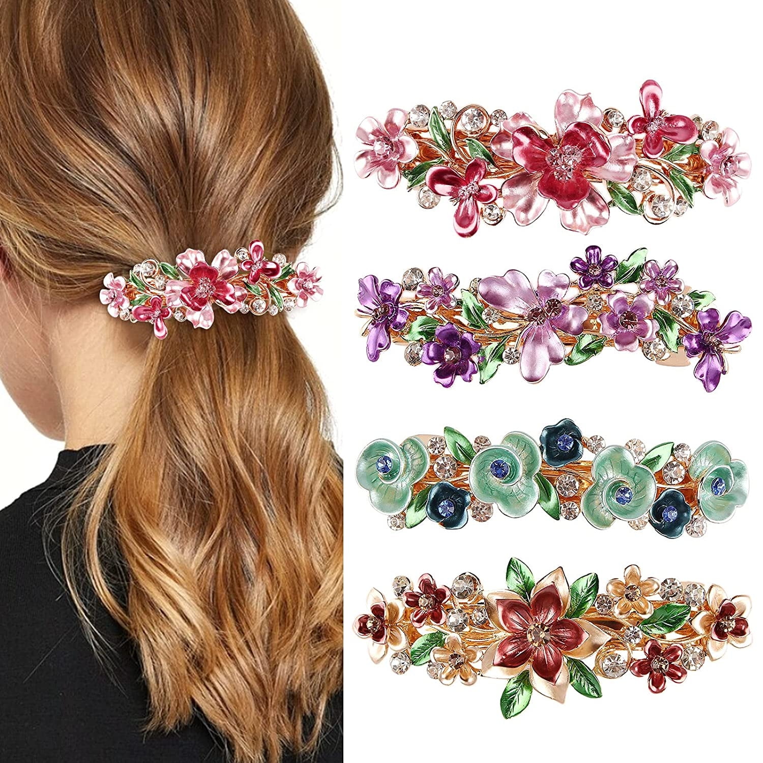 Rhinestone Crystal Butterfly Hair Barrettes，Happon 4pcs Decorative ...