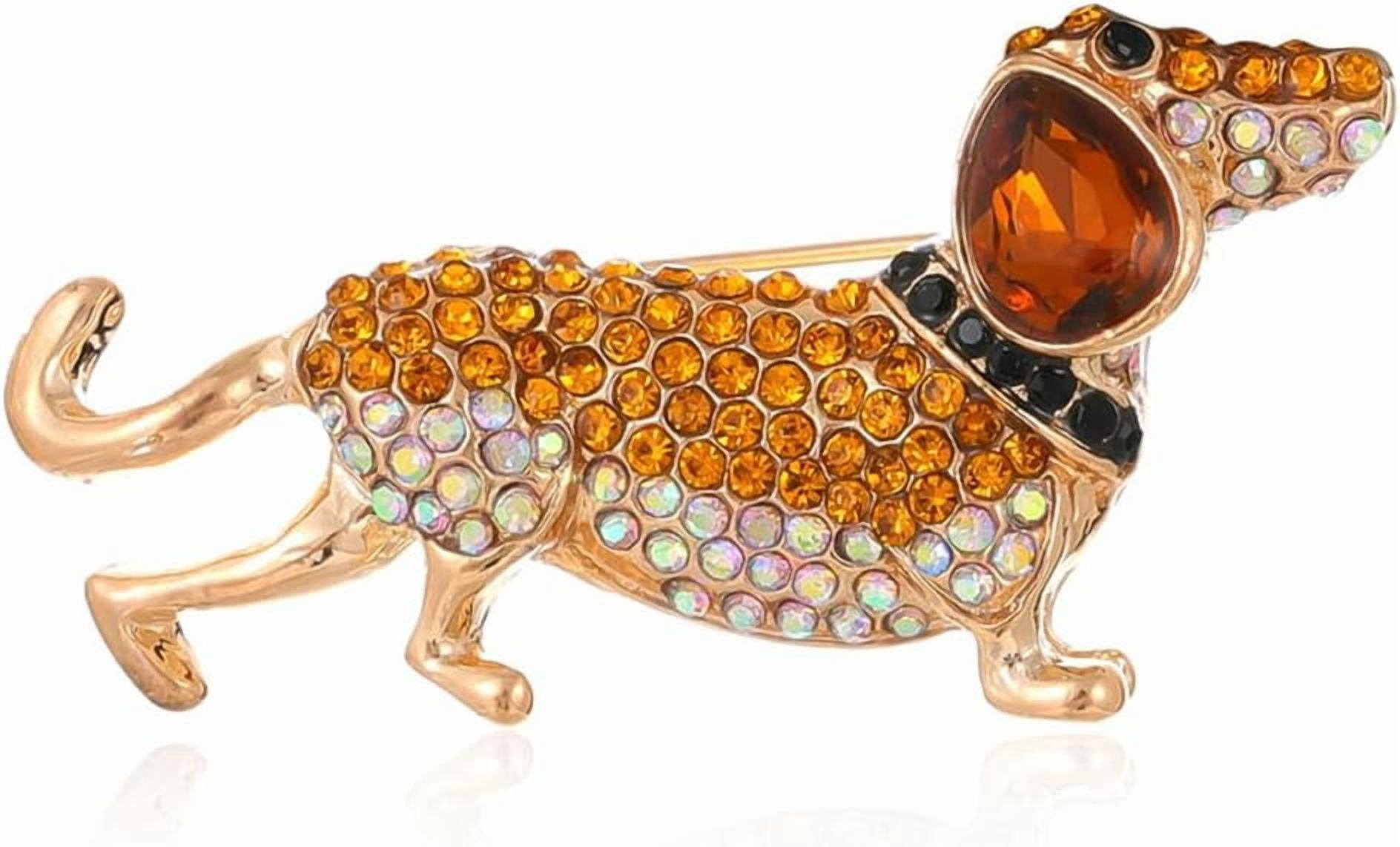 Rhinestone Dachshund Dog Brooch Pin for Women Unisex Gold-Toned Fashion ...