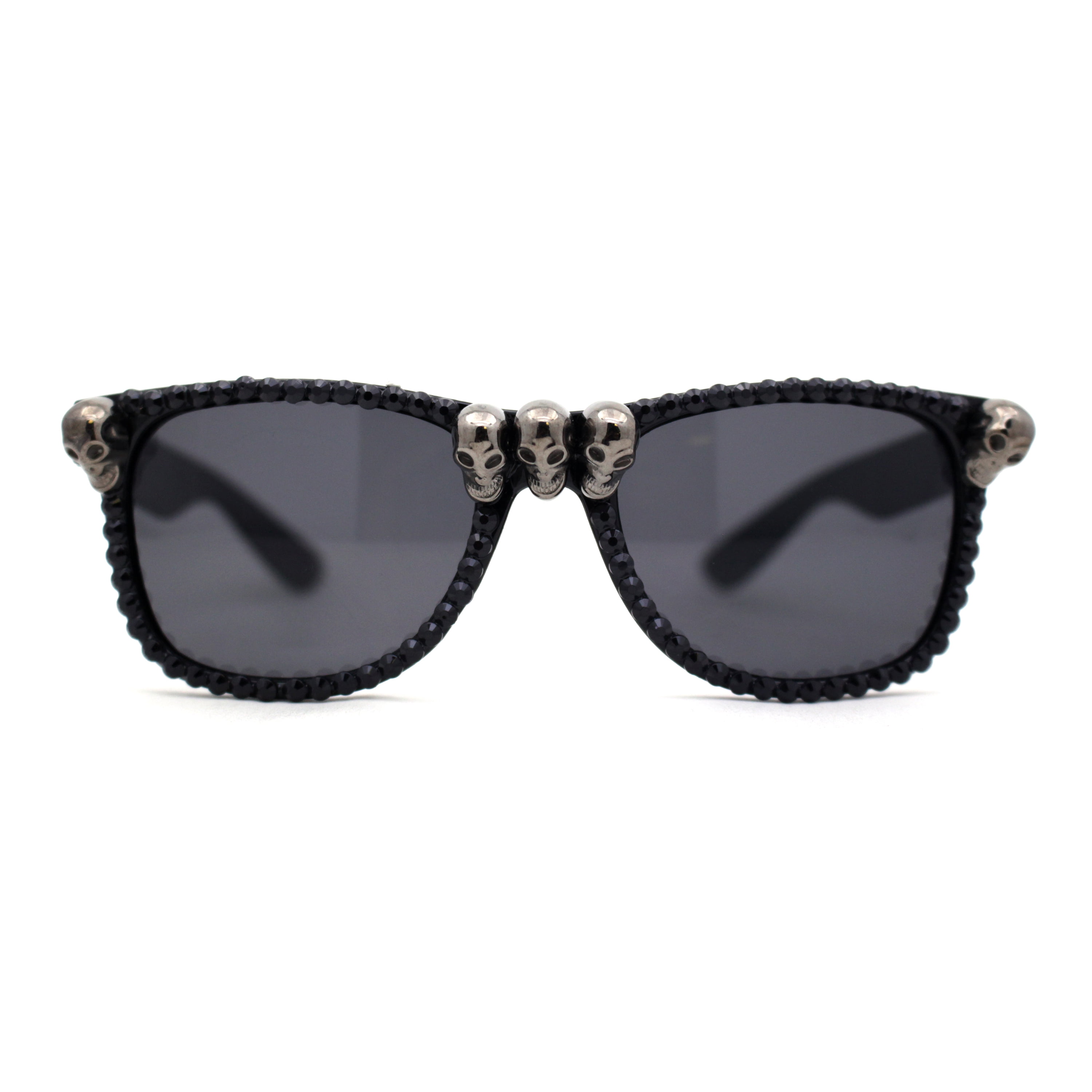 Rhinestone Death Metal Skull Classic Horn Rim Plastic Sunglasses All ...
