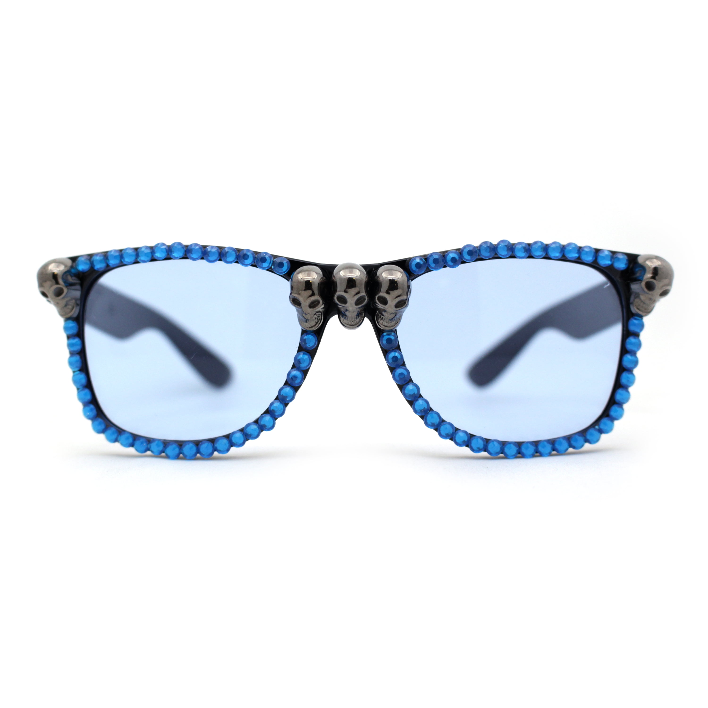 Rhinestone Death Metal Skull Classic Horn Rim Plastic Sunglasses Black ...
