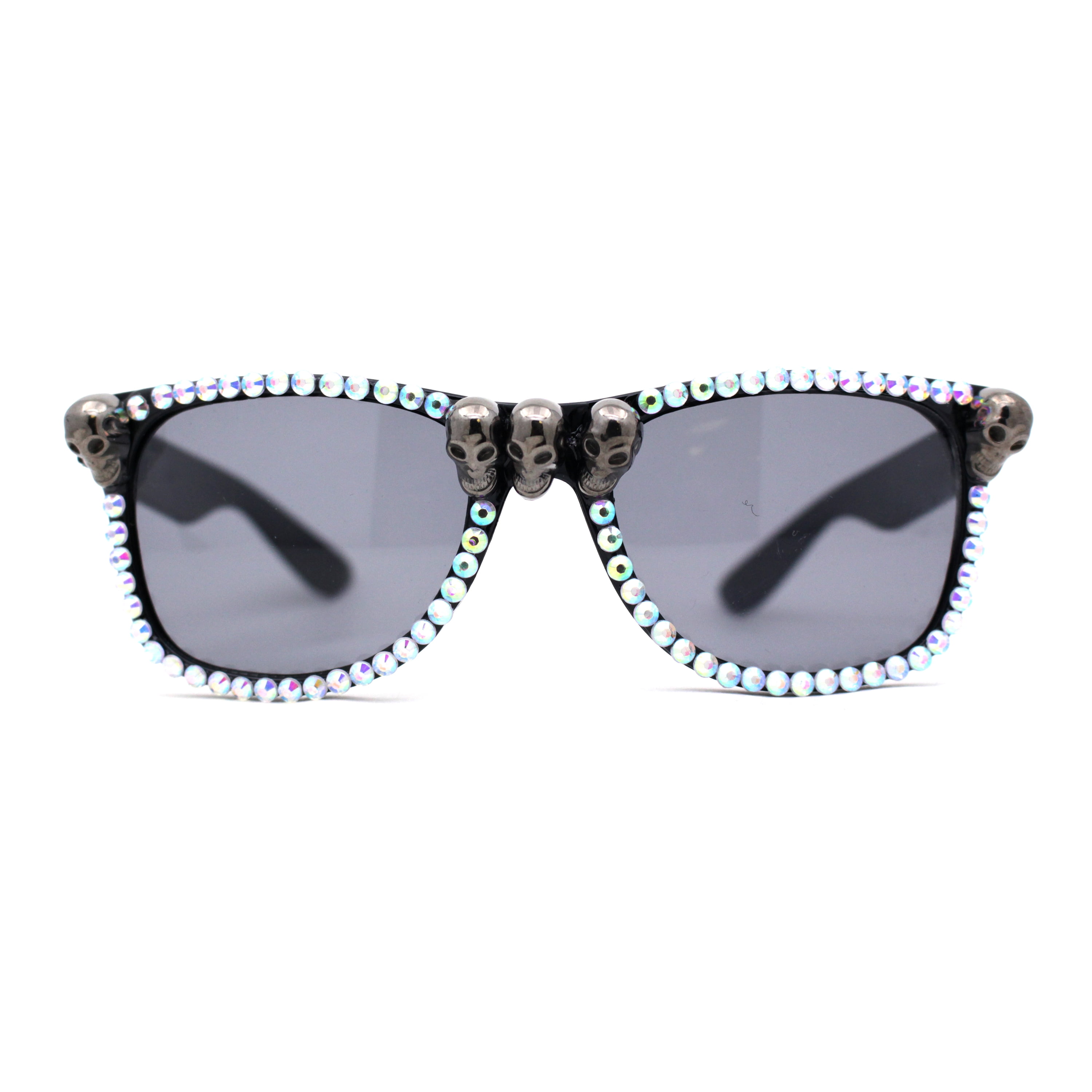 Rhinestone Death Metal Skull Classic Horn Rim Plastic Sunglasses Black ...