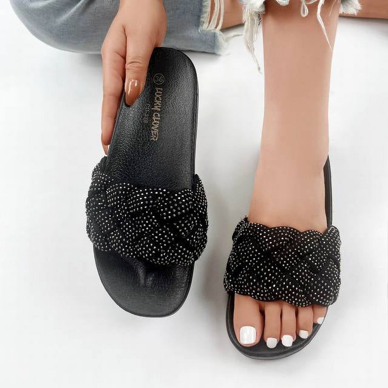 Rhinestone Decor Braided Slide Sandals - Walmart.com