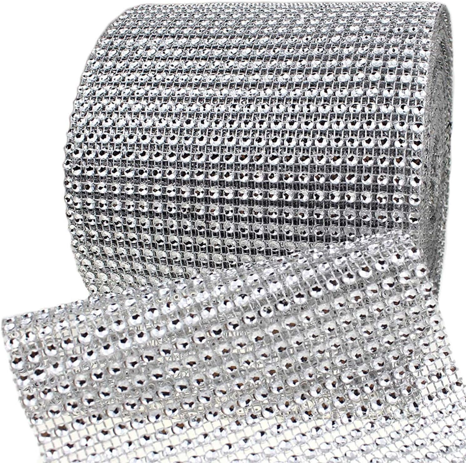 Rhinestone Diamond Mesh Ribbon Wrap, Silver Acrylic Bling Diamond Wrap ...