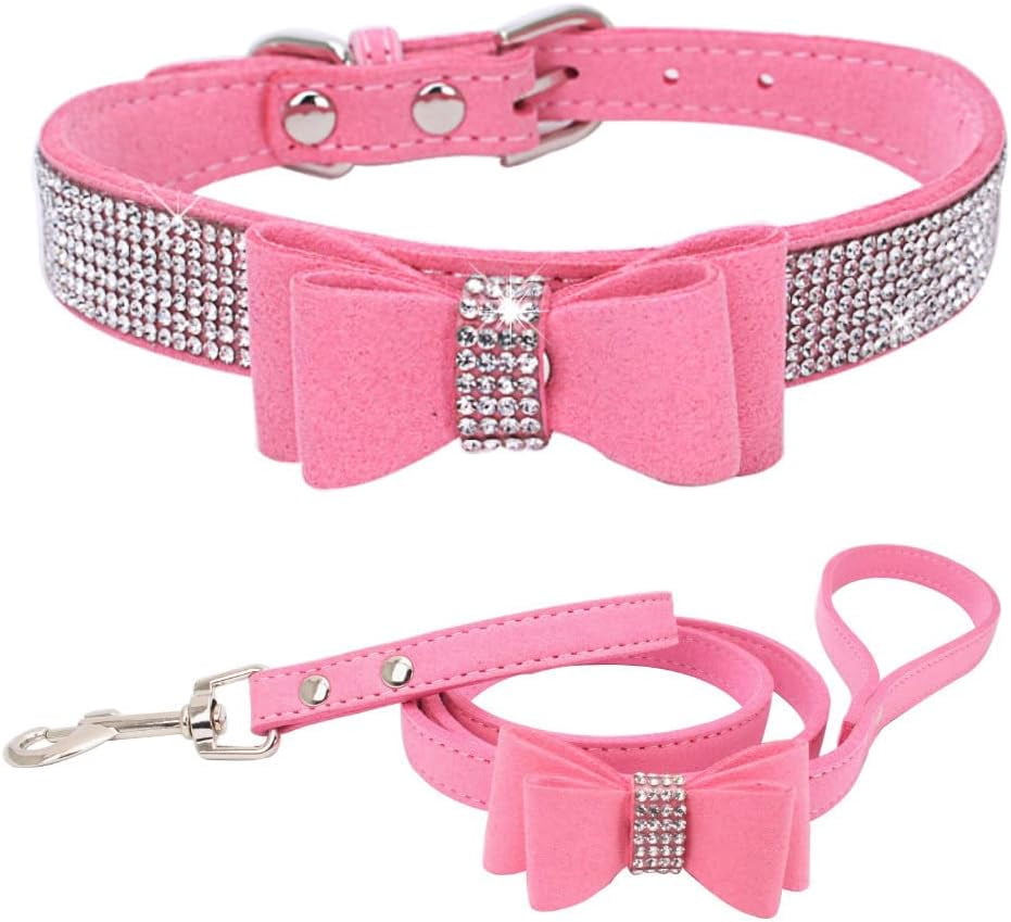 Rhinestone Dog Collar and Leash Set with Bow Tie, Bling Diamond Cat ...