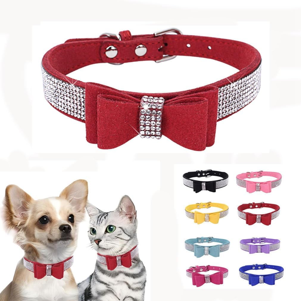 Rhinestone Dog Collar for Small Dog,Diamond Pet Cats Collors with Bow ...