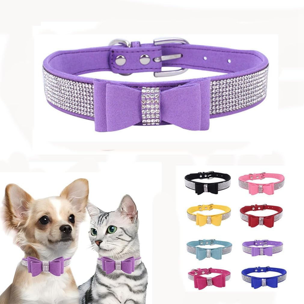 Rhinestone Dog Collar for Small Dog,Diamond Pet Cats Collors with Bow ...