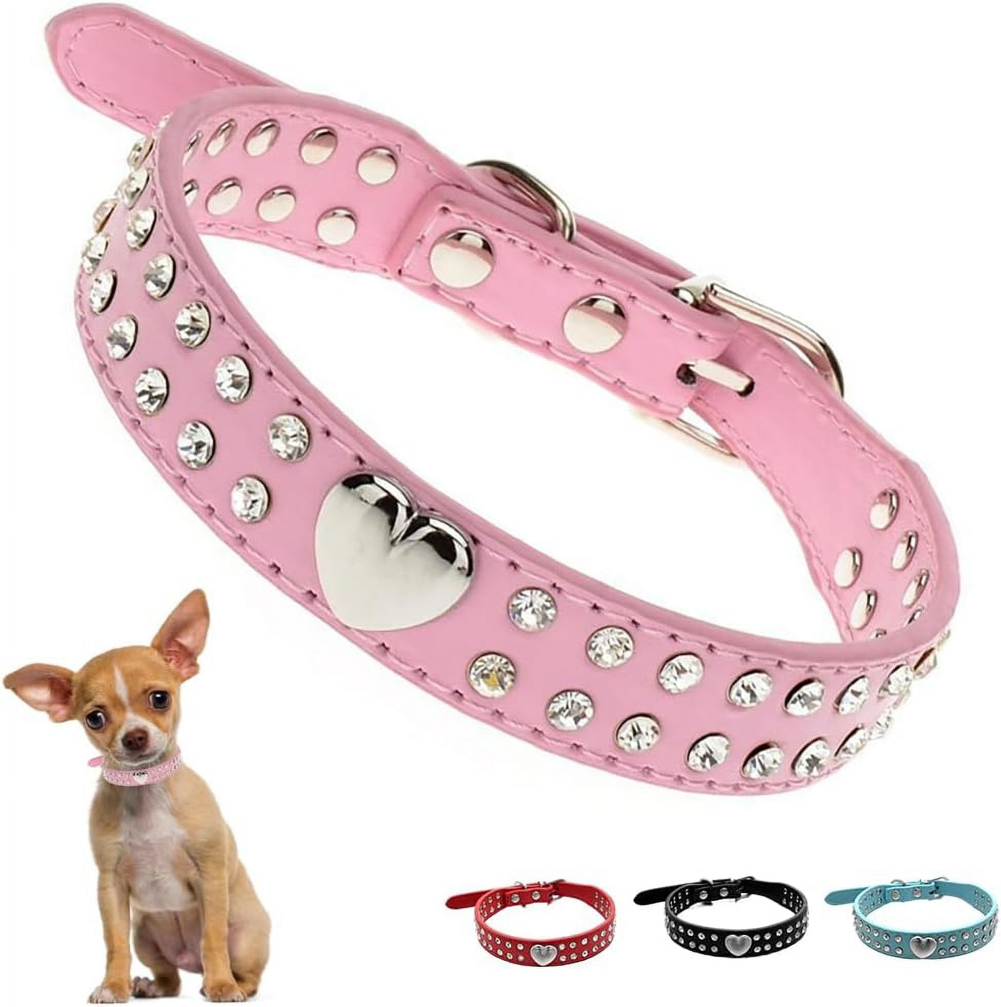 Rhinestone Dog Collar XS, Heart Bling Cat Collar Fancy Crystal Glitter ...