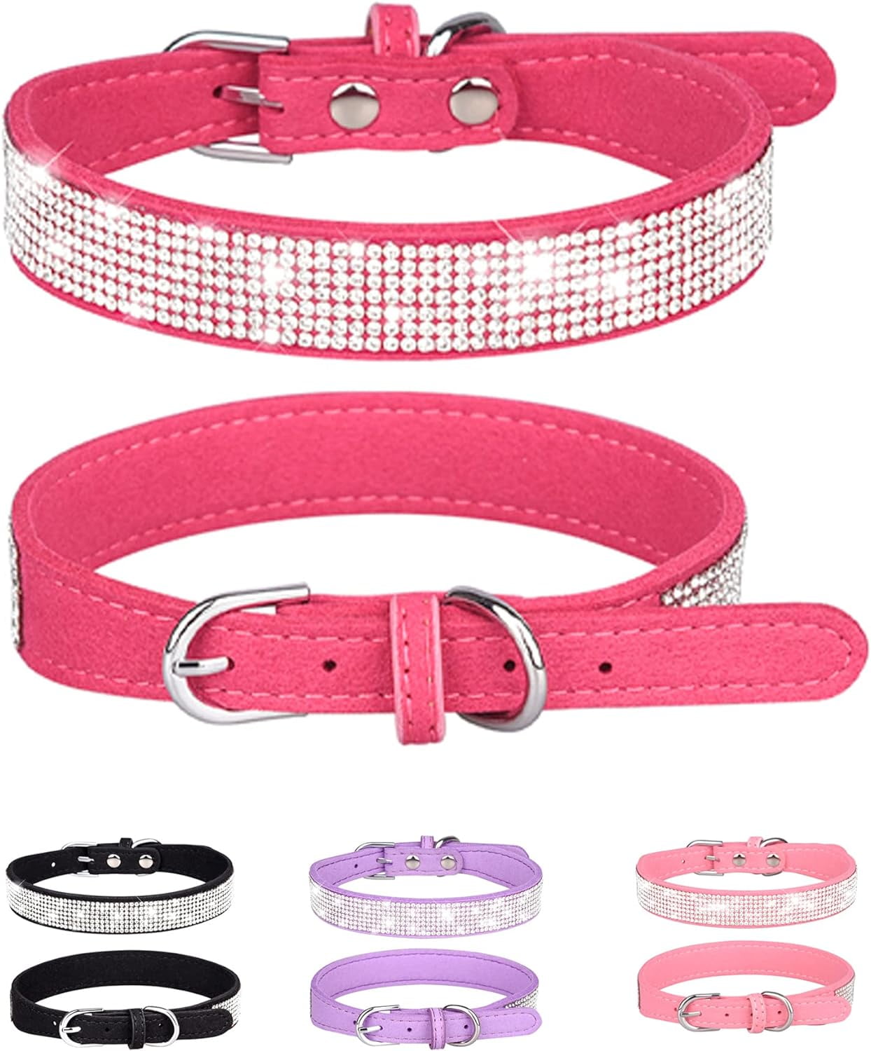 Rhinestone Dog Collar for Small Medium Large Dogs, Adjustable Leather ...