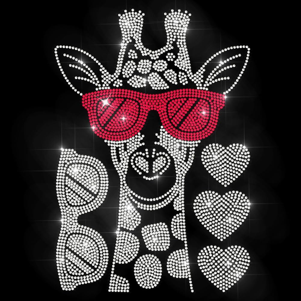Rhinestone Fashion Giraffe Iron on Sticker Sunglass Love Heart Hotfix ...