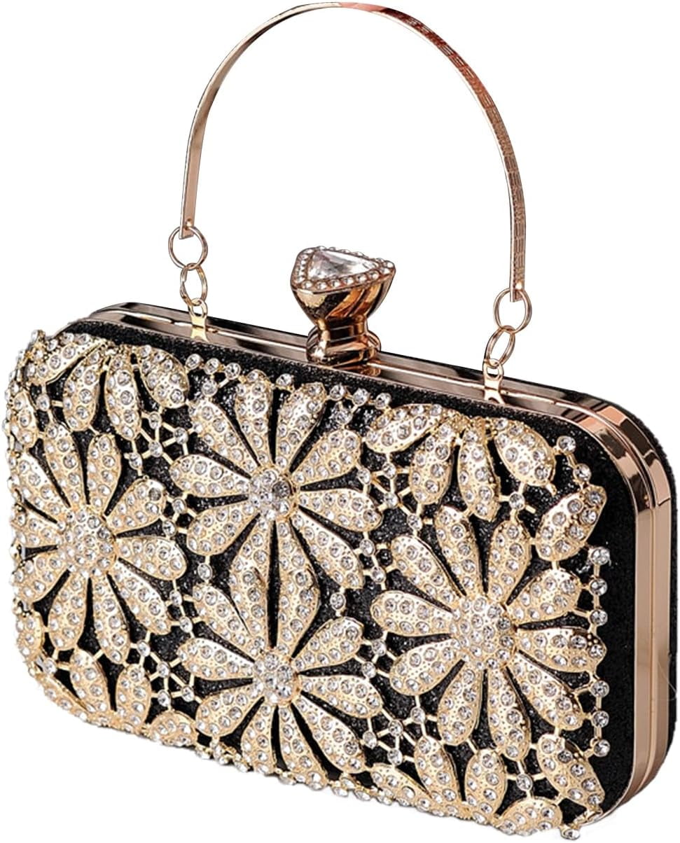 Rhinestone Flower Evening Bag for Women Sparkly Sequin Purse Crystal ...