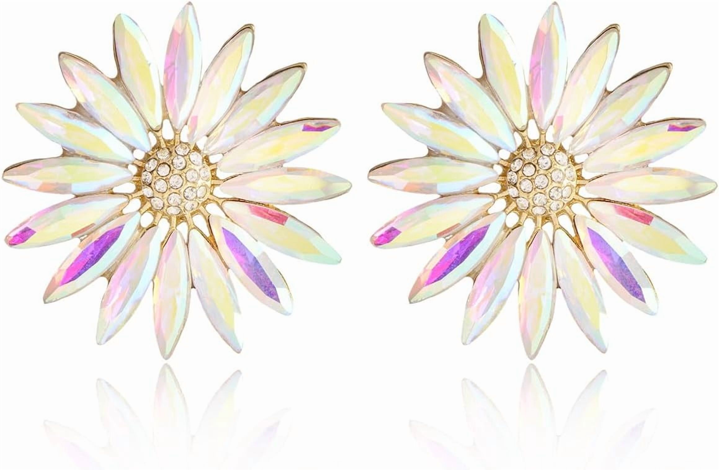 Rhinestone Flower Stud Earrings Sparkling Large Crystal CZ Daisy ...