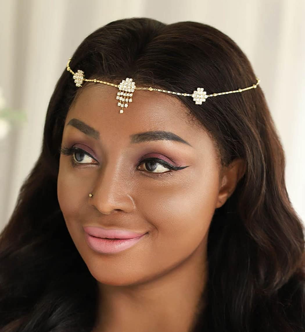 Rhinestone Head Chain Bridal Head Chain Jewelry Gold Forehead Hair ...