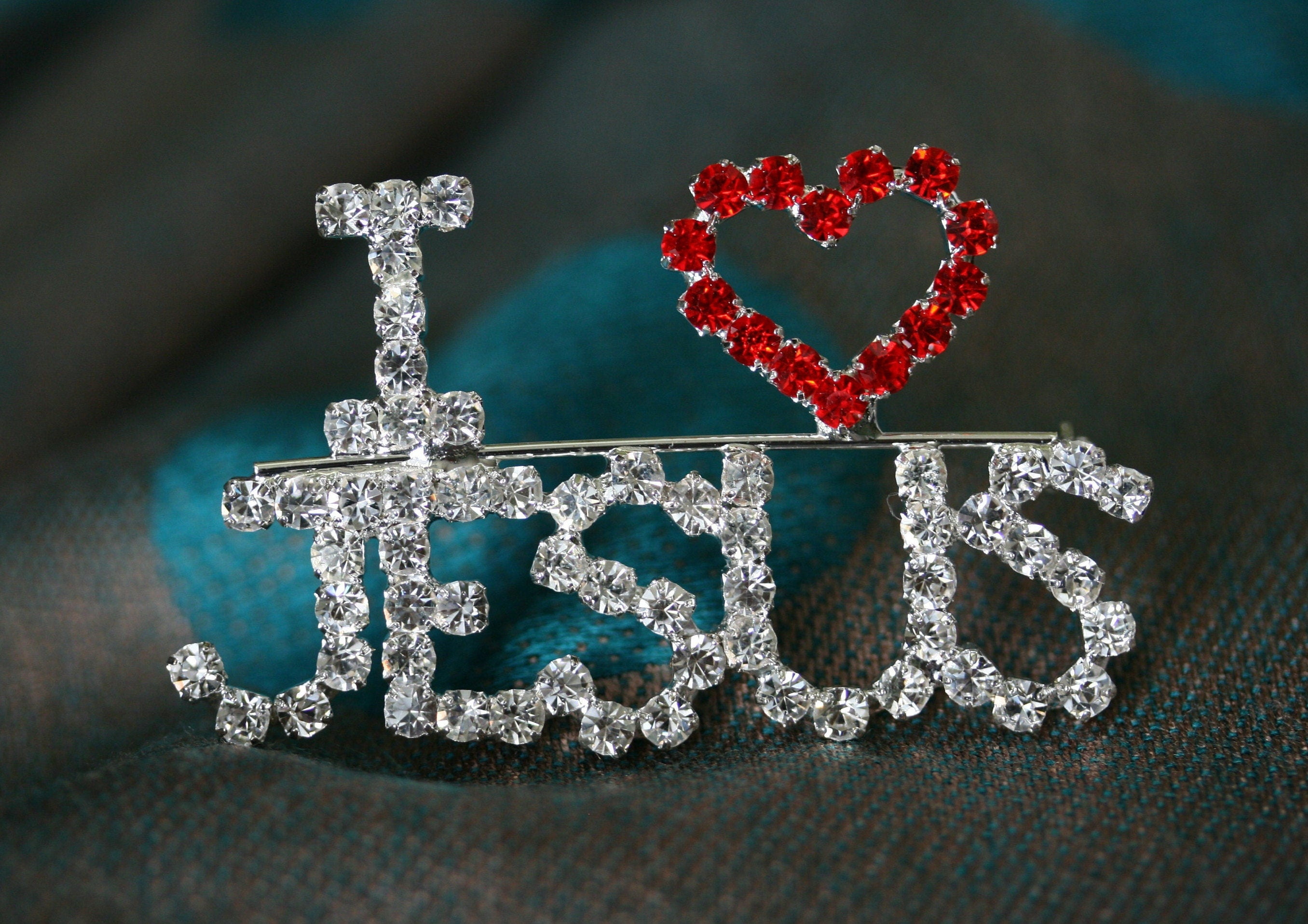 Rhinestone I Love Jesus Pin Brooch Austrian Crystal Handmade "I Love ...