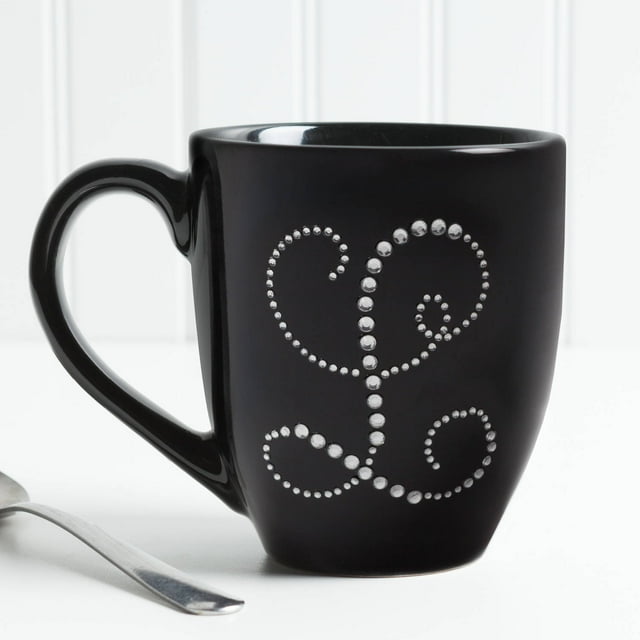 Rhinestone Initial Personalized Black Bistro Coffee Mug - Walmart.com