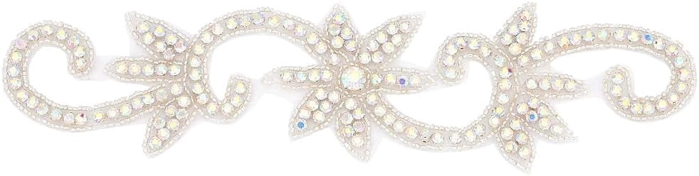 Rhinestone Iron on Patch Rhinestone Applique 9x2.5 Inch Silver Flowers ...