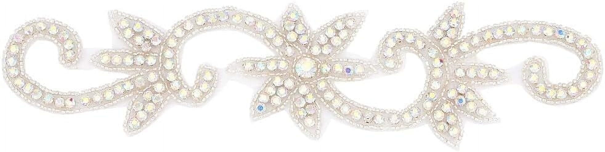 Rhinestone Iron on Patch Rhinestone Applique 9x2.5 Inch Silver Flowers ...