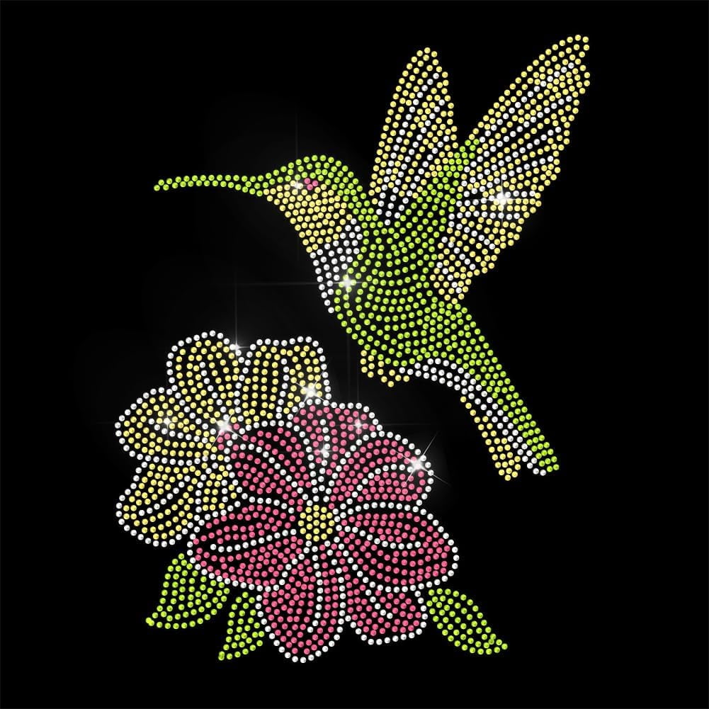 Rhinestone Iron on Transfer Hummingbird and Hibiscus Flowers Bling ...