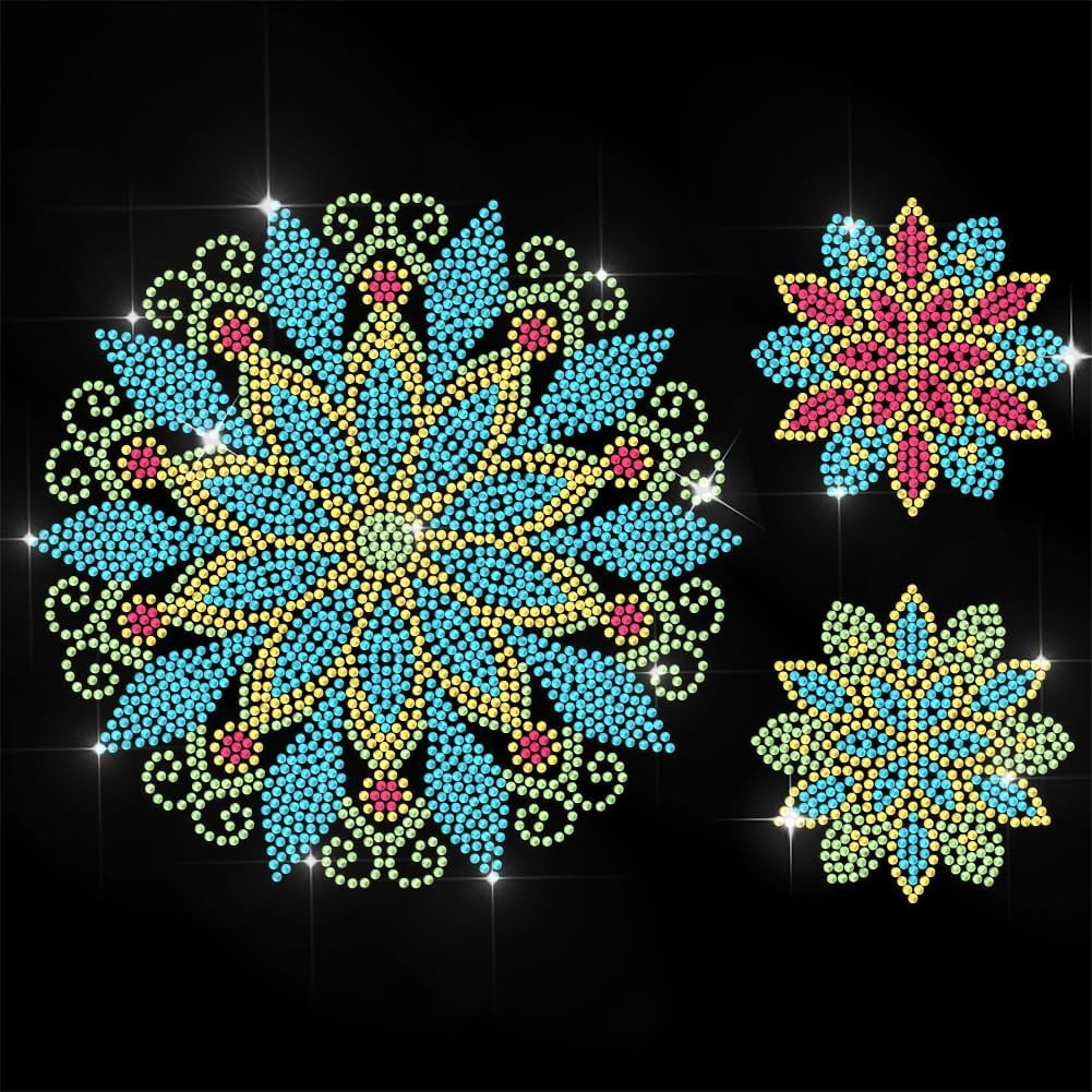 Rhinestone Iron on Transfer Mandala Flower Brooch Bling Diamond Hotfix ...