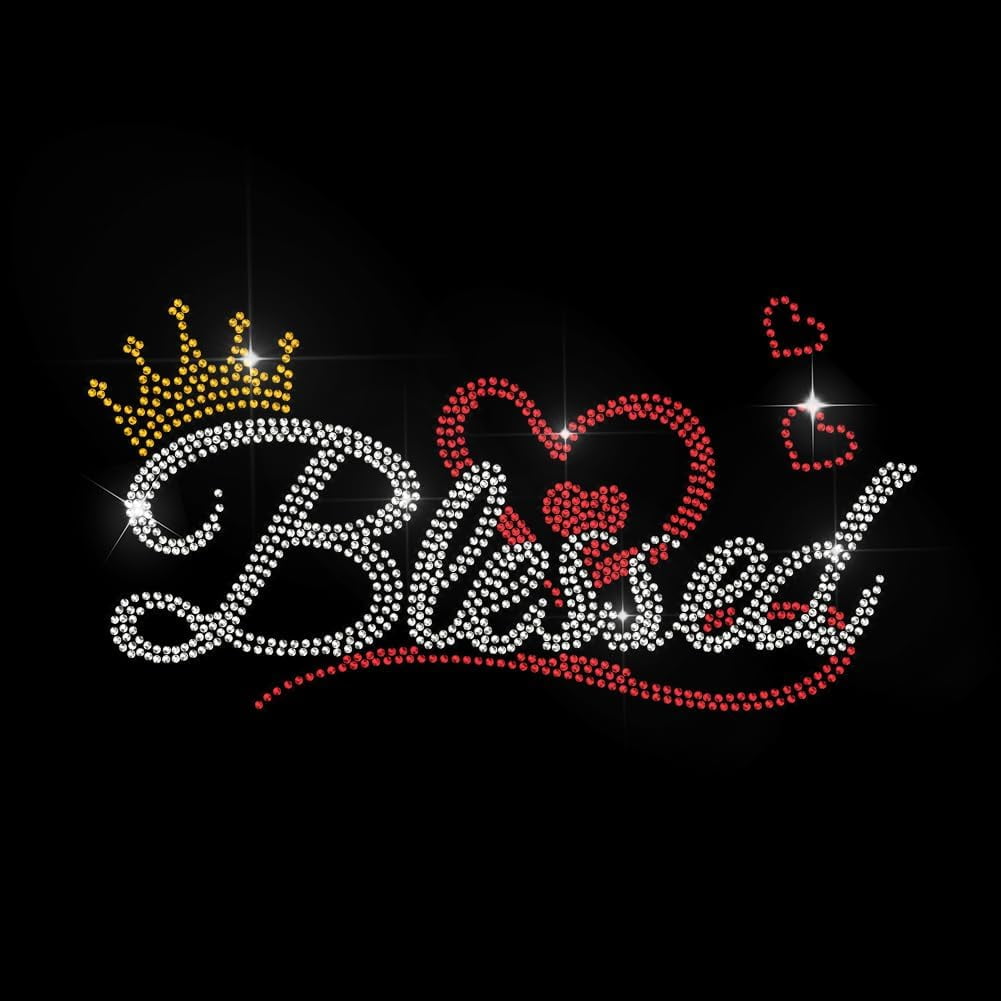 Rhinestone Iron-on Transfer Blessed Text with Crown Design 11.7 x 8.3 ...