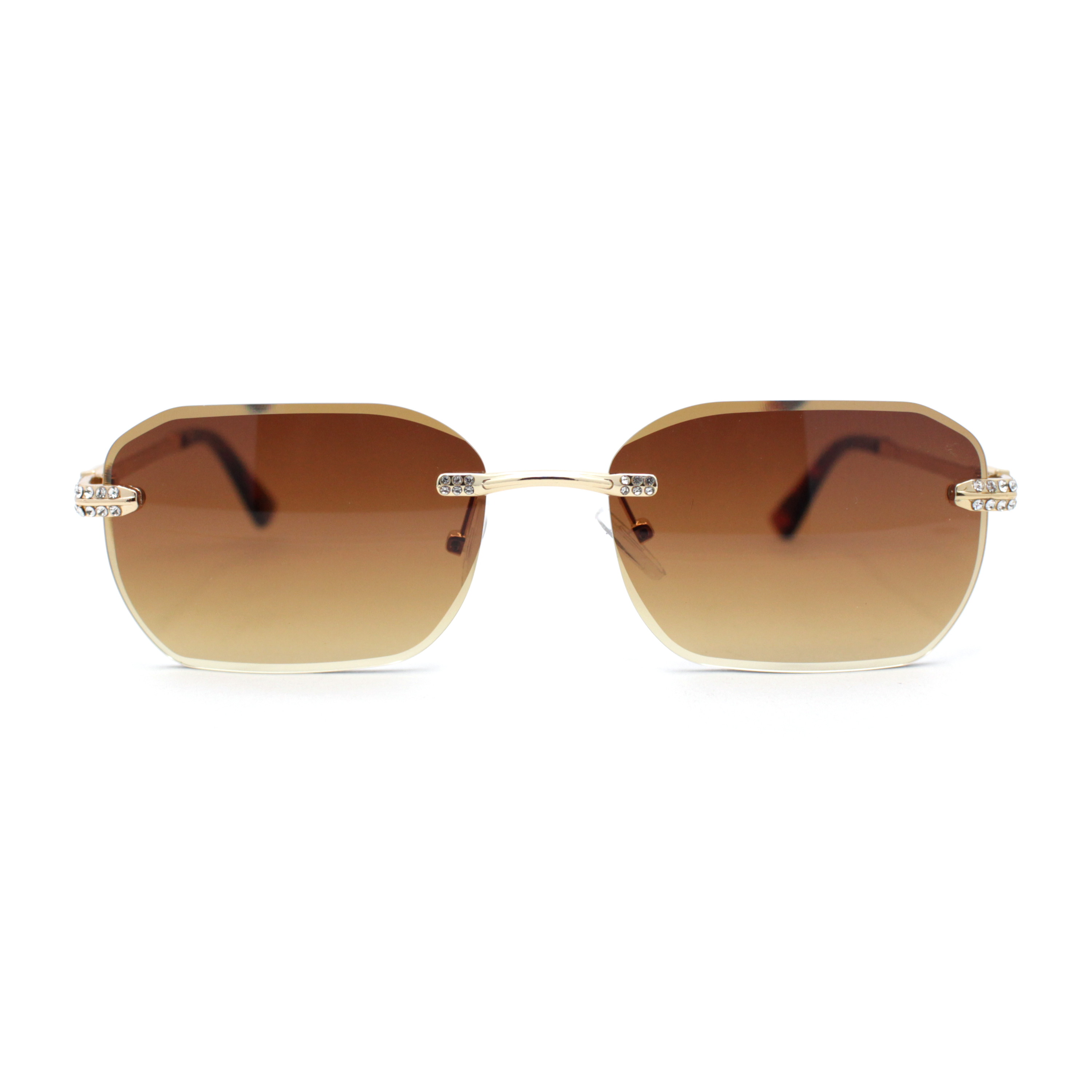 Rhinestone Jewel Stud Metal Rimless Bevel Lens Rectangle Sunglasses ...