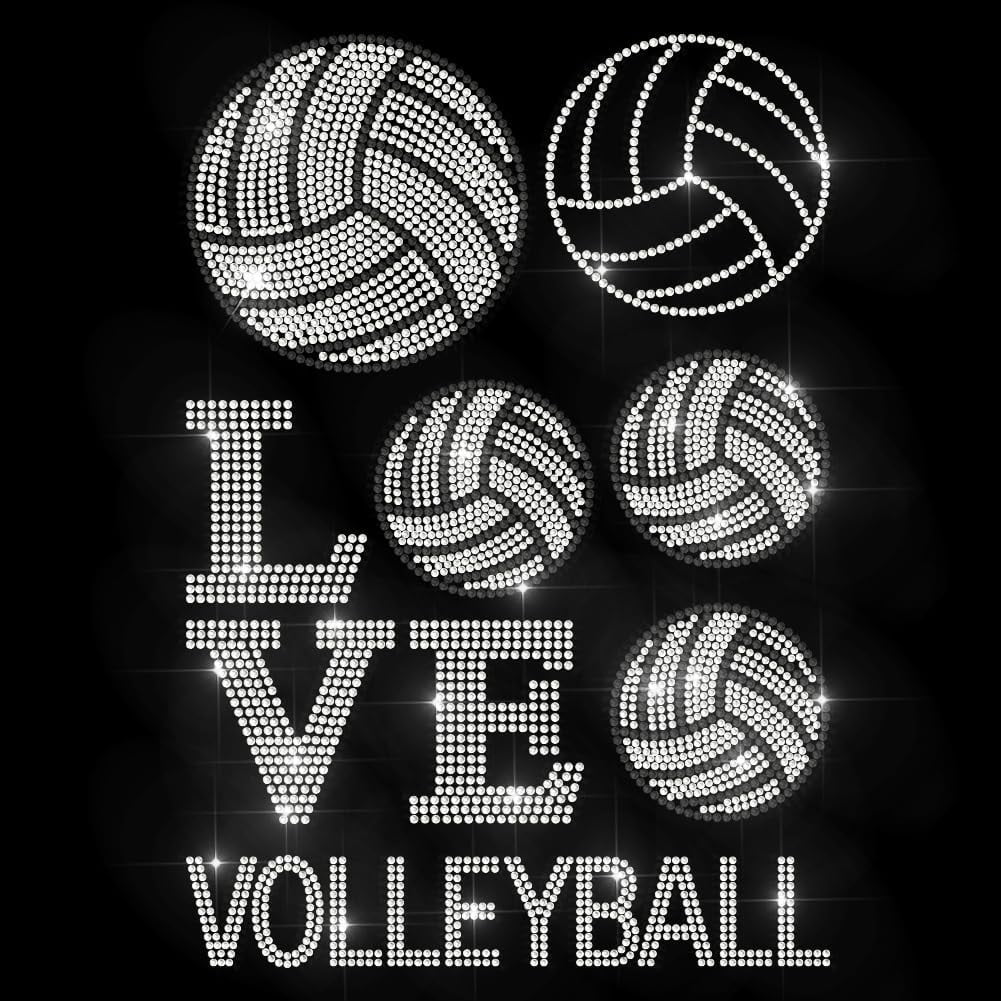 Rhinestone Love Volleyball Iron on Sticker Sports Balls Hotfix Transfer ...