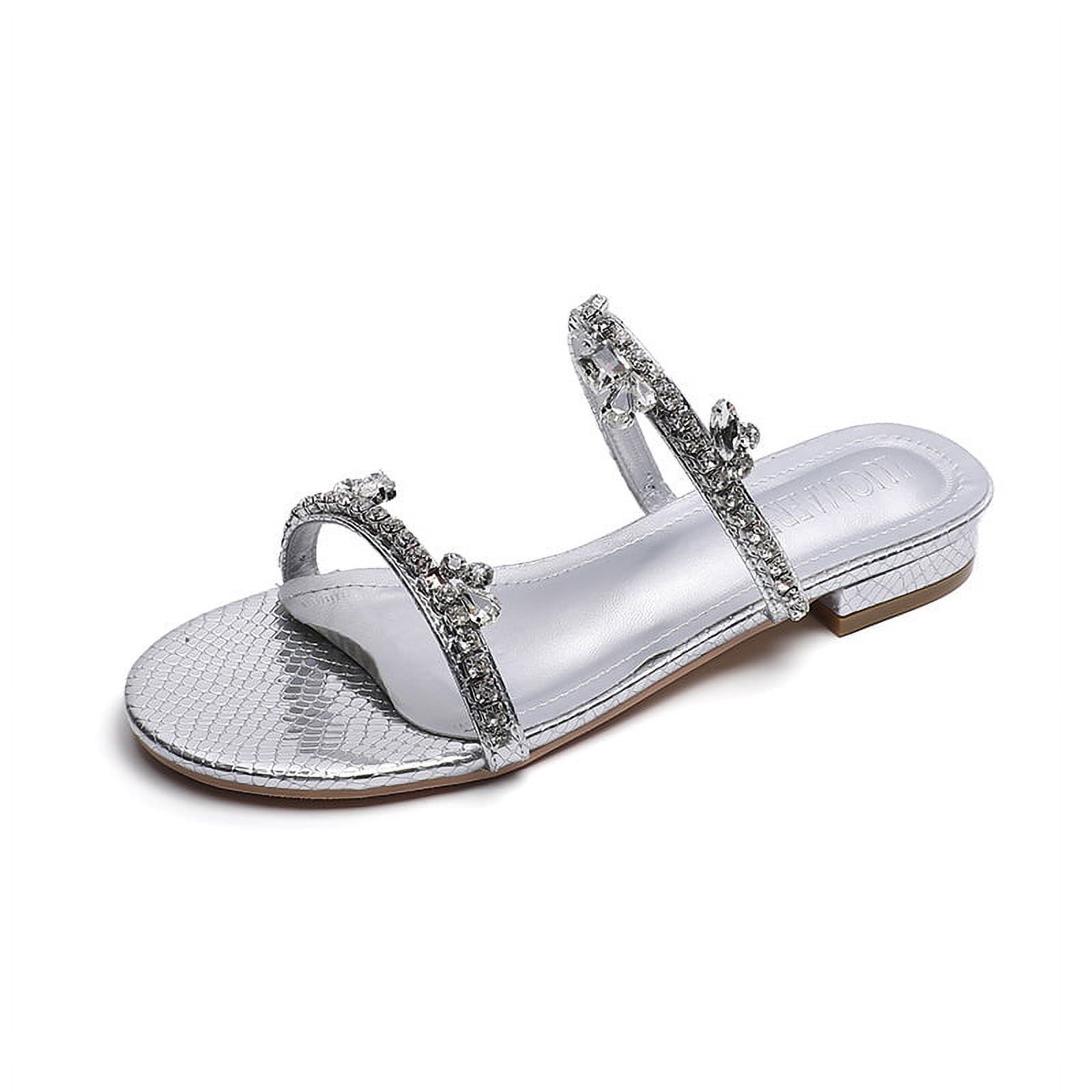 Rhinestone Low Heel Outer Round Head Toe Flat Bottom Beach Sandal ...