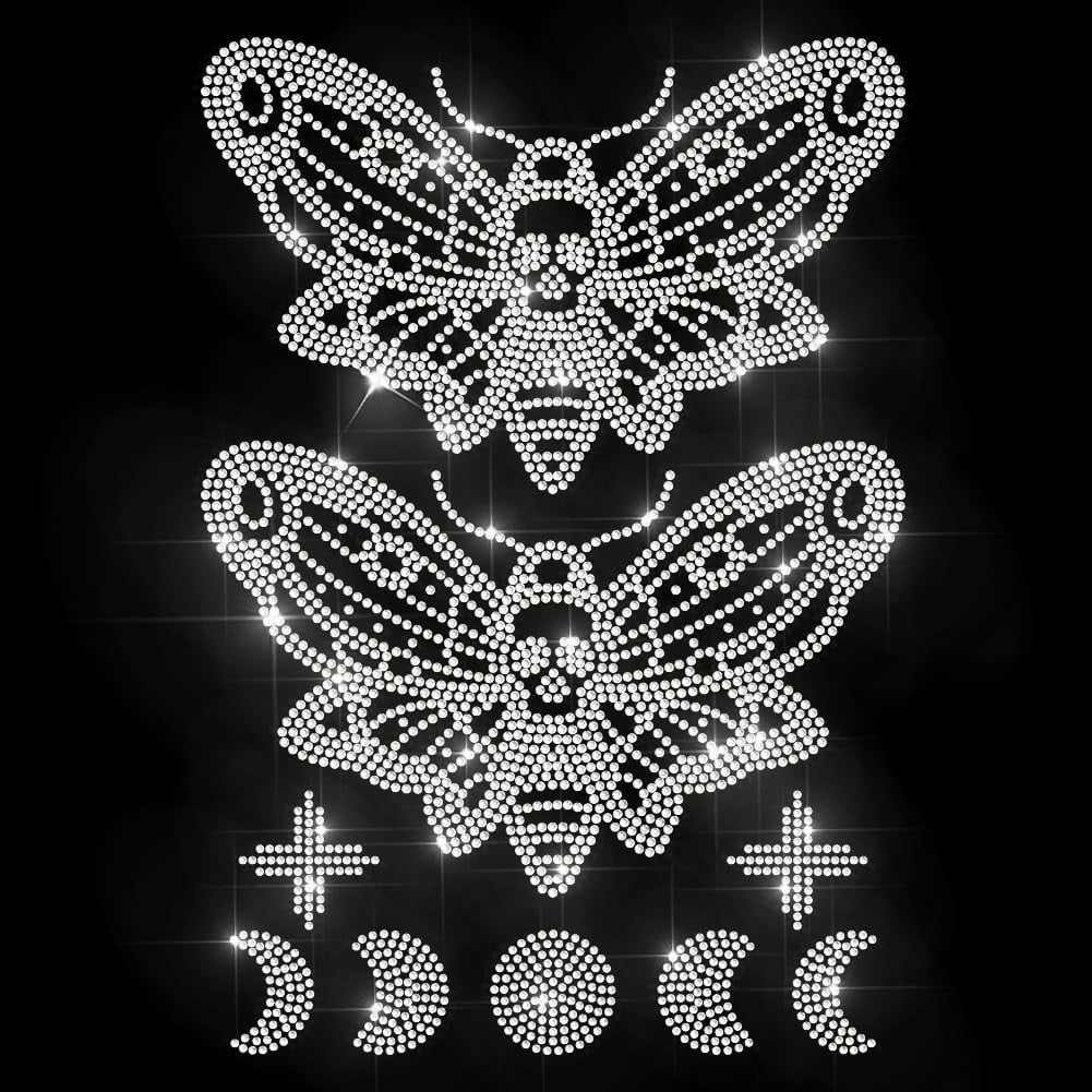 Rhinestone Magic Moth Iron on Sticker Moon Phase Hotfix Transfer Decal ...