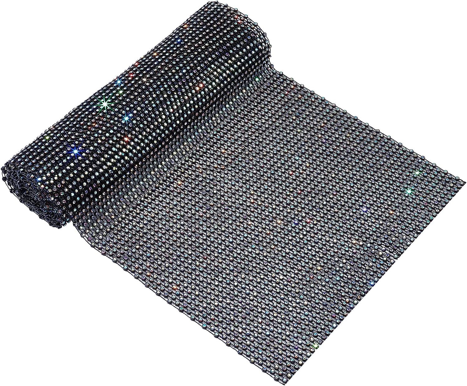 Rhinestone Mesh Fabric (Black 8.5x36 Inch) Stretchable Hollow Mesh ...