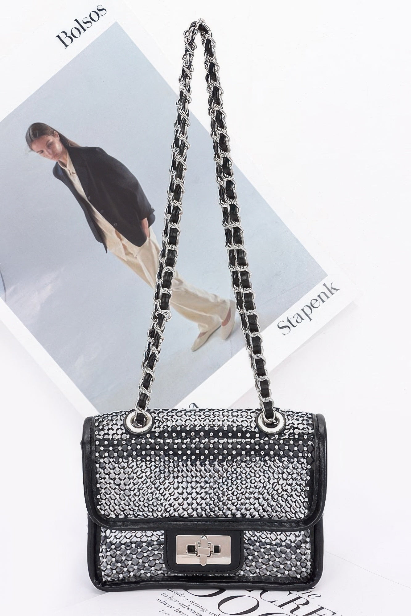 Rhinestone Mesh Flap Shoulder Bag - Walmart.com