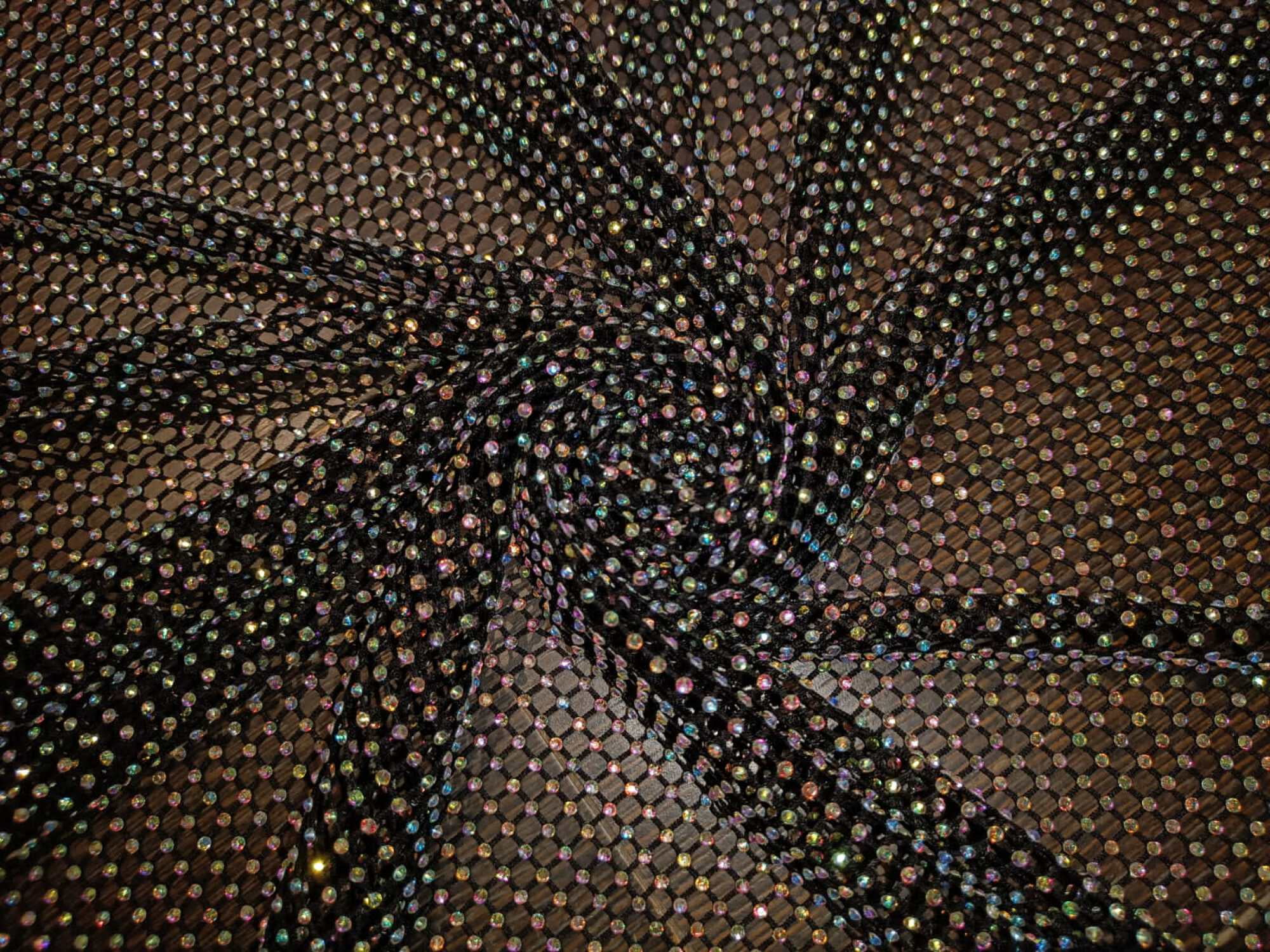 Rhinestone Mesh, Stretchable black Fabric Crystal Diamond Stretch ...
